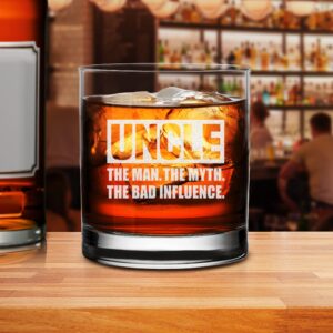 NeeNoNex Uncle The Man The Myth The Bad Influence Whiskey Glass - Sarcastic Gift for Uncles