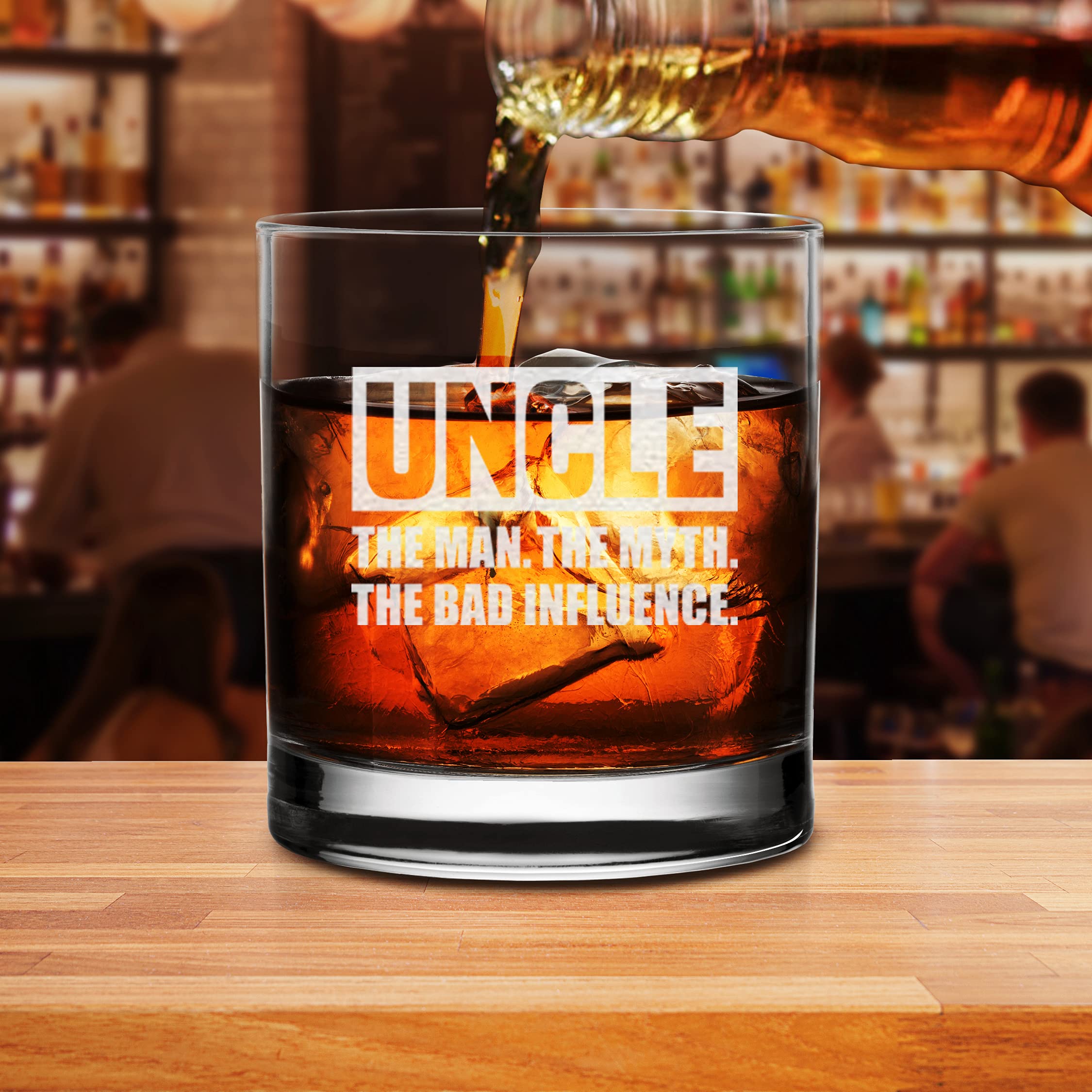 NeeNoNex Uncle The Man The Myth The Bad Influence Whiskey Glass - Sarcastic Gift for Uncles