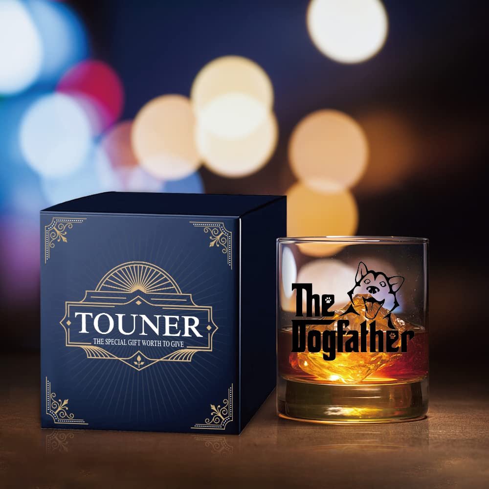 TOUNER Husky Dog Themed Whiskey Glasses, The DogFather Whiskey Glass, Dog Lover Gifts For Him, Dog Dad Gifts For Men, Fathers Day Birthday Gifts from Dog Dad, Unique Gift For Dog Lovers