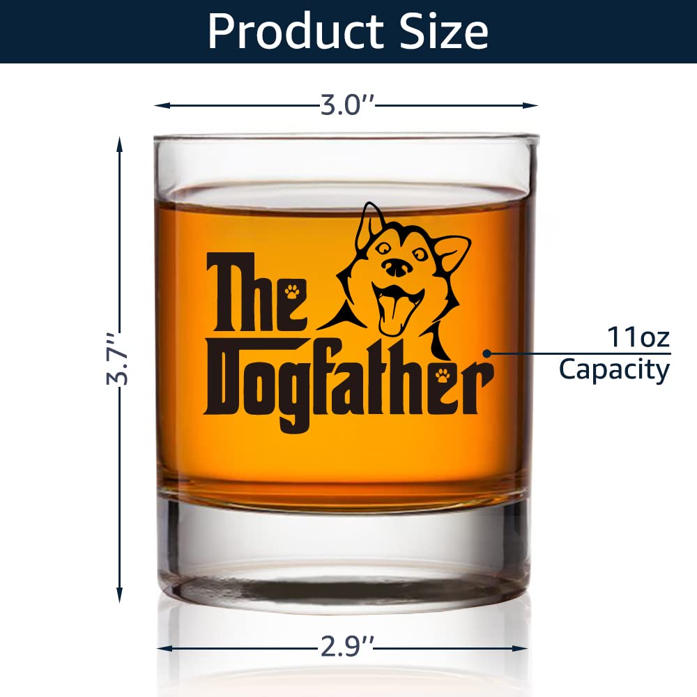 TOUNER Husky Dog Themed Whiskey Glasses, The DogFather Whiskey Glass, Dog Lover Gifts For Him, Dog Dad Gifts For Men, Fathers Day Birthday Gifts from Dog Dad, Unique Gift For Dog Lovers