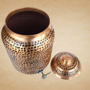 Rastogi Handicrafts pure copper Hammered water storage Tank Brown pot 4 liter capacity with Tumble and Copper Bottle