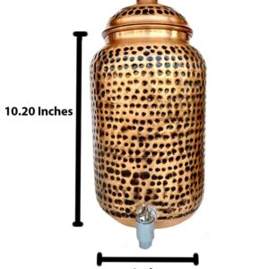 Rastogi Handicrafts pure copper Hammered water storage Tank Brown pot 4 liter capacity with Tumble and Copper Bottle