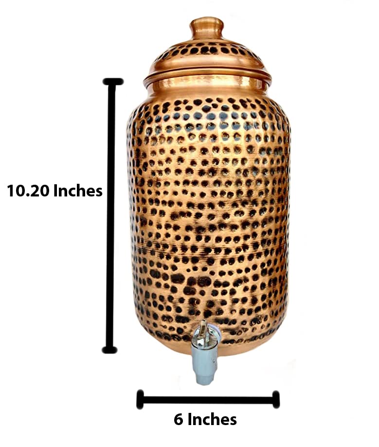 Rastogi Handicrafts pure copper Hammered water storage Tank Brown pot 4 liter capacity with Tumble and Copper Bottle