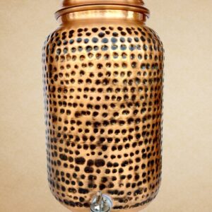 Rastogi Handicrafts pure copper Hammered water storage Tank Brown pot 4 liter capacity with Tumble and Copper Bottle