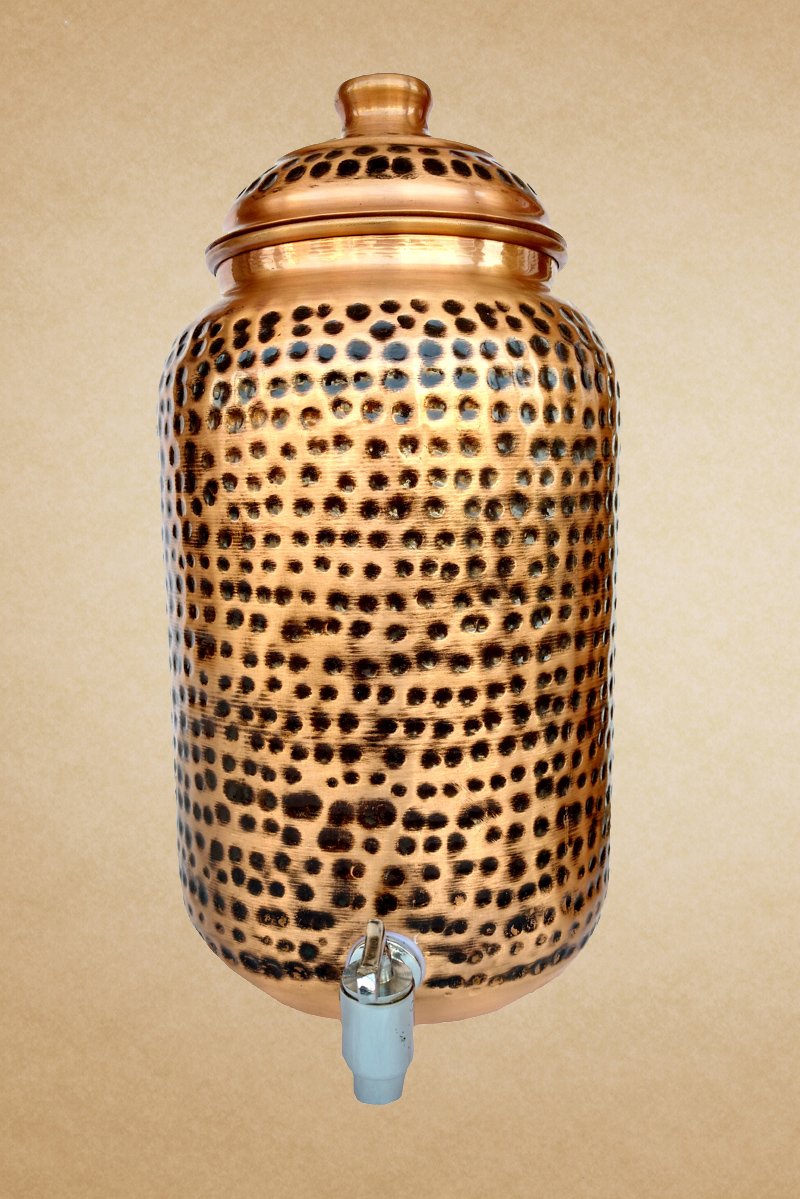 Rastogi Handicrafts pure copper Hammered water storage Tank Brown pot 4 liter capacity with Tumble and Copper Bottle