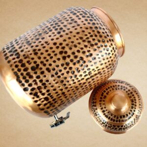 Rastogi Handicrafts pure copper Hammered water storage Tank Brown pot 4 liter capacity with Tumble and Copper Bottle