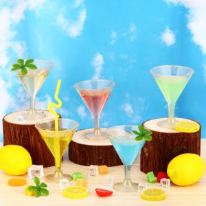 Sumind 100 Pcs Gold Glitter Martini Plastic Glasses 6.5 oz Disposable Cocktail Cups Stemmed Mini Margarita Glasses for Birthday Wedding Parties Wine Champagne Dessert Mousse Supply