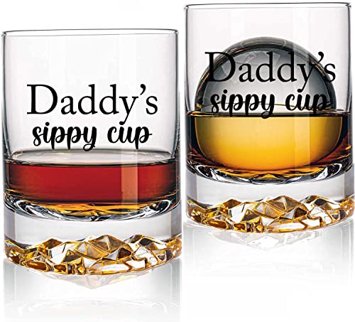 Daddy's Sippy Cup Whiskey Scotch Glass 10oz, Unique Gag Gifts for New Dad, Funny Birthday Retirement Father ‘s Day Christmas Gift for New Dads Father Husband Papa from Daughter Son Kids