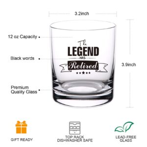 Retirement Gifts for Men women 2023 Whiskey Glasses Retirement Party Decorations The Legend has Retired Gag Gifts for Coworkers Boss Dad Husband Friends Bourbon Scotch Glass 12 oz