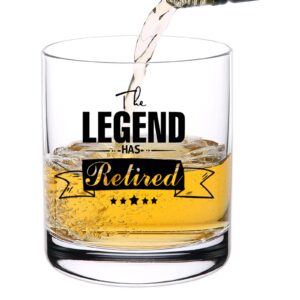 Retirement Gifts for Men women 2023 Whiskey Glasses Retirement Party Decorations The Legend has Retired Gag Gifts for Coworkers Boss Dad Husband Friends Bourbon Scotch Glass 12 oz