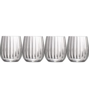 mikasa gail optic set of 4 double old fashioned stemless glasses, 16-ounce, clear