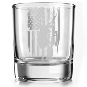 deer hunter american flag - old fashioned whiskey rocks bourbon glass - 10 oz capacity