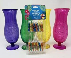 greenbrier luau hurricane glasses, 24.4 oz. - plastic - pool safe, pink, yellow, purple, green