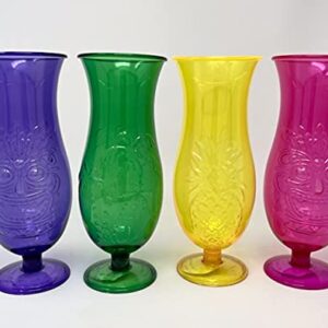 Greenbrier Luau Hurricane Glasses, 24.4 oz. - Plastic - POOL SAFE, Pink, Yellow, Purple, Green