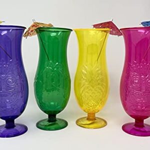 Greenbrier Luau Hurricane Glasses, 24.4 oz. - Plastic - POOL SAFE, Pink, Yellow, Purple, Green