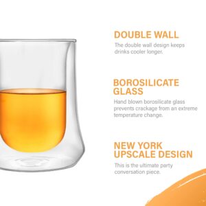 JoyJolt Cosmo Double Wall Whiskey Glasses – Set of 2 Double Wall Tumbler, Ideal for Old Fashioned, or Sweet Manhattan Cocktails –Eminent Brandy Glass for Party – 10 oz Scotch Whiskey Glasses