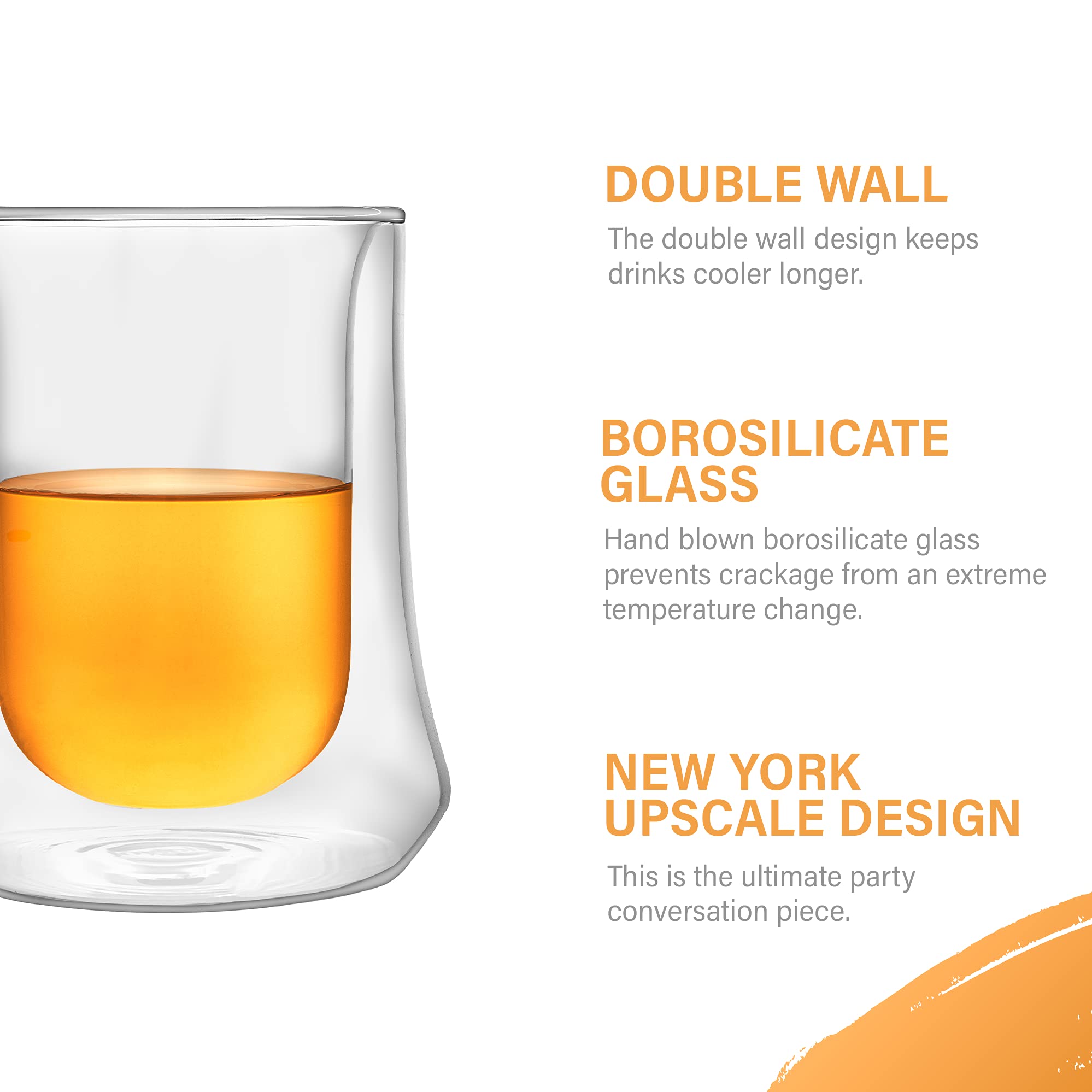 JoyJolt Cosmo Double Wall Whiskey Glasses – Set of 2 Double Wall Tumbler, Ideal for Old Fashioned, or Sweet Manhattan Cocktails –Eminent Brandy Glass for Party – 10 oz Scotch Whiskey Glasses