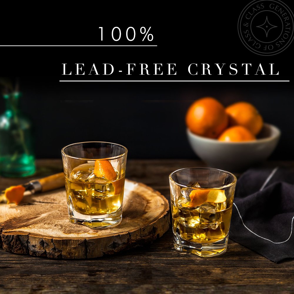 JoyJolt Carina Crystal Whiskey Glasses, Old Fashioned Whiskey Glass 8.4 Ounce, Ultra Clear Crystal Scotch Glass for Bourbon and Liquor Set Of 2 crystal Glassware