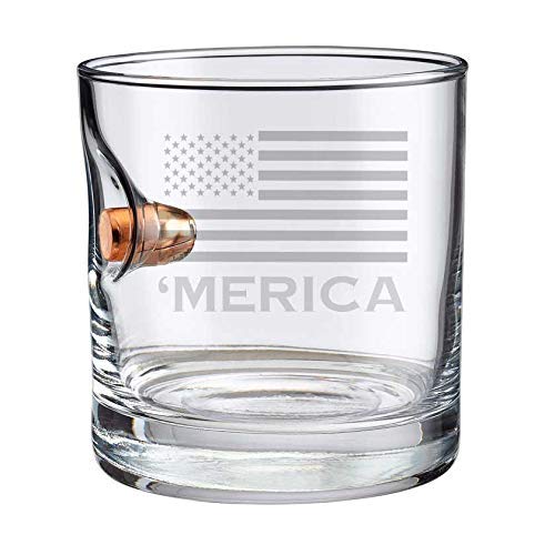 BenShot 'Merica Rocks Glass with Real 0.45ACP Bullet - 11oz | Made in the USA [Set of 2]