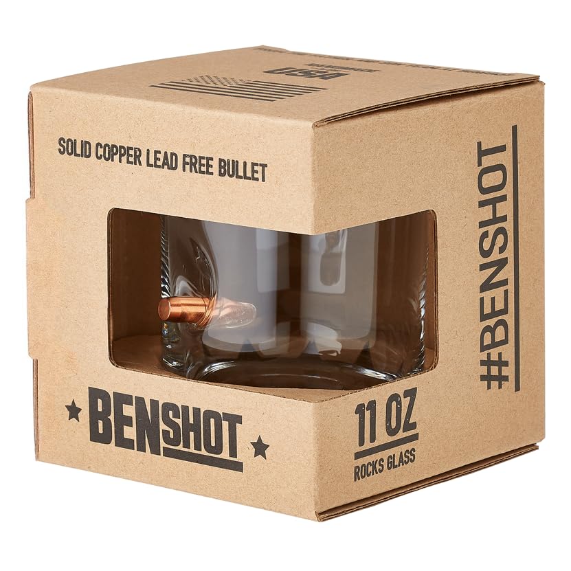 BenShot 'Merica Rocks Glass with Real 0.45ACP Bullet - 11oz | Made in the USA [Set of 2]