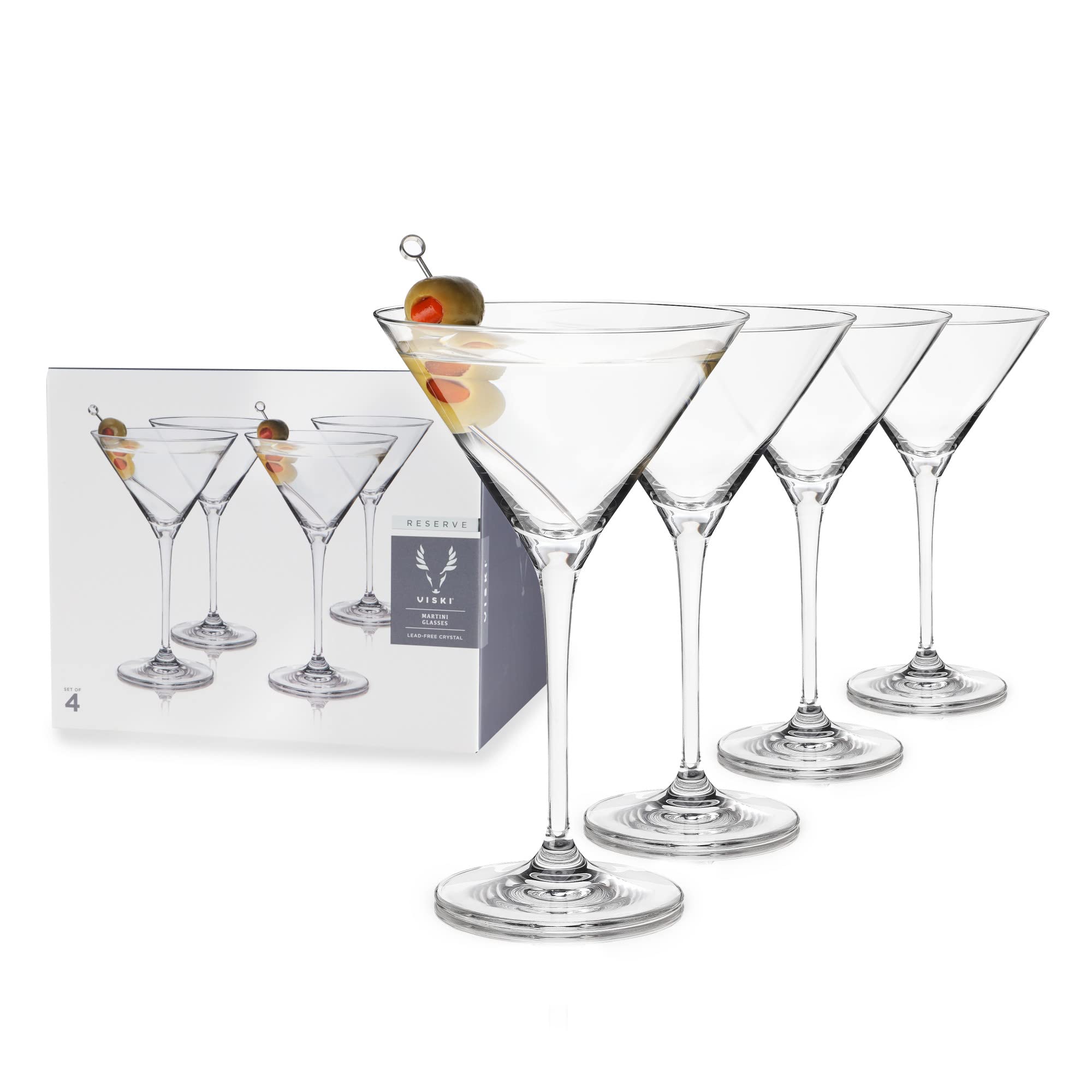 Viski Crystal Martini European Crafted Cocktail Glasses, Home and Bar Drinkware, Crystal Martini Accessories, Craft Cocktail Glasses, Martini glasses Set of 4, 7oz