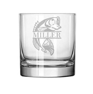 engraved rocks whiskey glass bass fish fishing custom personalized