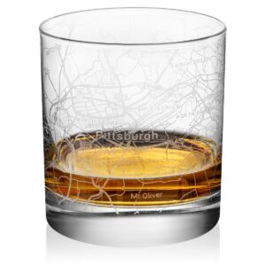 rocks whiskey old fashioned 11oz glass urban city map pittsburgh pennsylvania