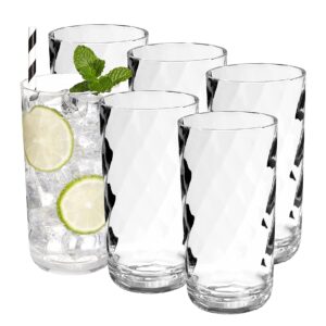 KLIFA- DENVER- 19 ounce, Set of 6, Acrylic Highball Drinking Glasses, Iced Tea Cups, BPA-Free, Plastic Drinkware, Dishwasher Safe, Clear