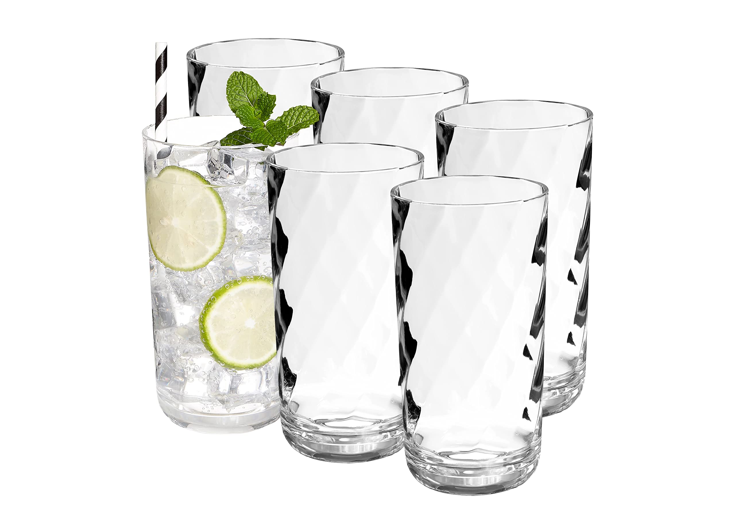 KLIFA- DENVER- 19 ounce, Set of 6, Acrylic Highball Drinking Glasses, Iced Tea Cups, BPA-Free, Plastic Drinkware, Dishwasher Safe, Clear