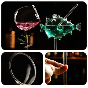 Operitacx Cocktail Cups Fish Wine Glass Funny Cocktail Glasses Globefish Shaped Martini Glasses Mojito Glass Cup for Home Wedding Party Bar Goblet Martini Glass