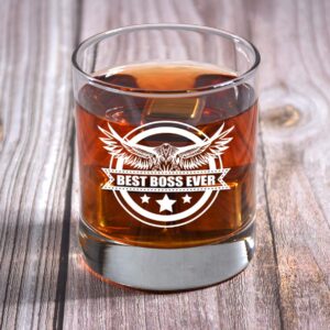 Best Boss Ever Whiskey Glass Stones Gifts for Boss, Funny Men's Christmas Birthday Day Gifts for Boss Supervisor Office Administrator Mentor Manager Coach Friends, Bourbon Scotch Glass Gift Set