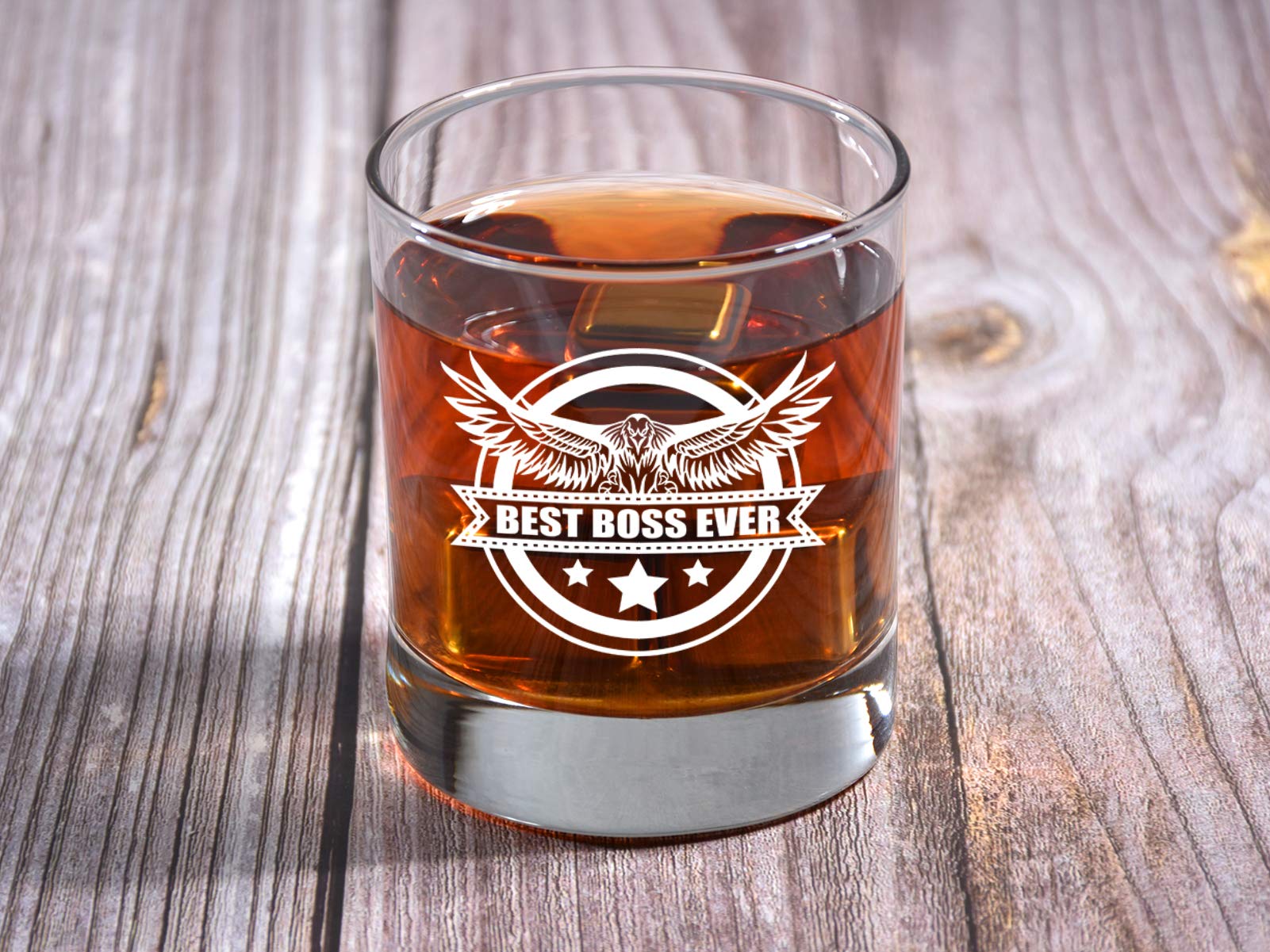 Best Boss Ever Whiskey Glass Stones Gifts for Boss, Funny Men's Christmas Birthday Day Gifts for Boss Supervisor Office Administrator Mentor Manager Coach Friends, Bourbon Scotch Glass Gift Set