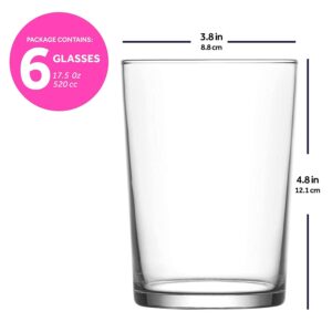 lav Highball Glasses Set of 6 - Clear Drinking Glasses 17.5 oz - Cold Beverage Glasses for Water and Beer - Made in Europe