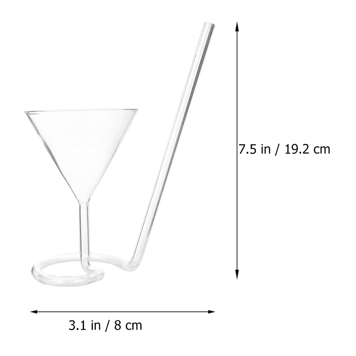 Angoily 3PCS Clear Cocktail Glasses Spiral Shaped, Cocktail Wine Glass Set of 3 Unique Spiral Martini Glasses with Straw Goblet Cups Glassware for KTV Home Bar Club Restaurant, Hawaiian Party