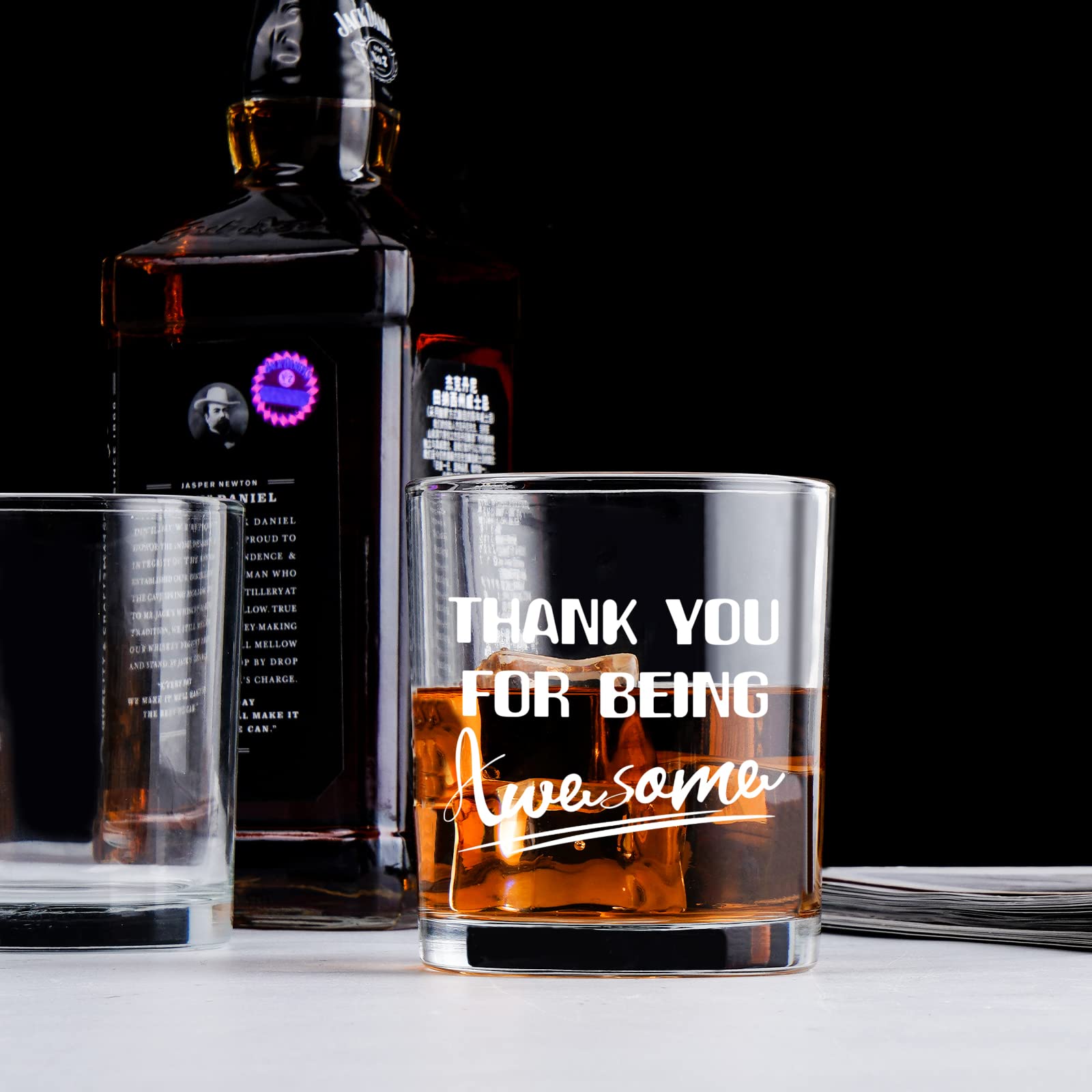 Modwnfy Thank You Gifts, Thank You for Being Awesome Whiskey Glass, Appreciation Gifts for Awesome Dad Boss Teachers Friends Coworkers, Funny Old-Fashioned Glass for Christmas Birthday, 10 Oz