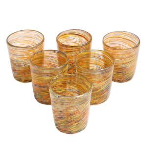 novica rainbow centrifuge hand blown multicolor recycled glass water glasses, 11 oz, (set of 6)