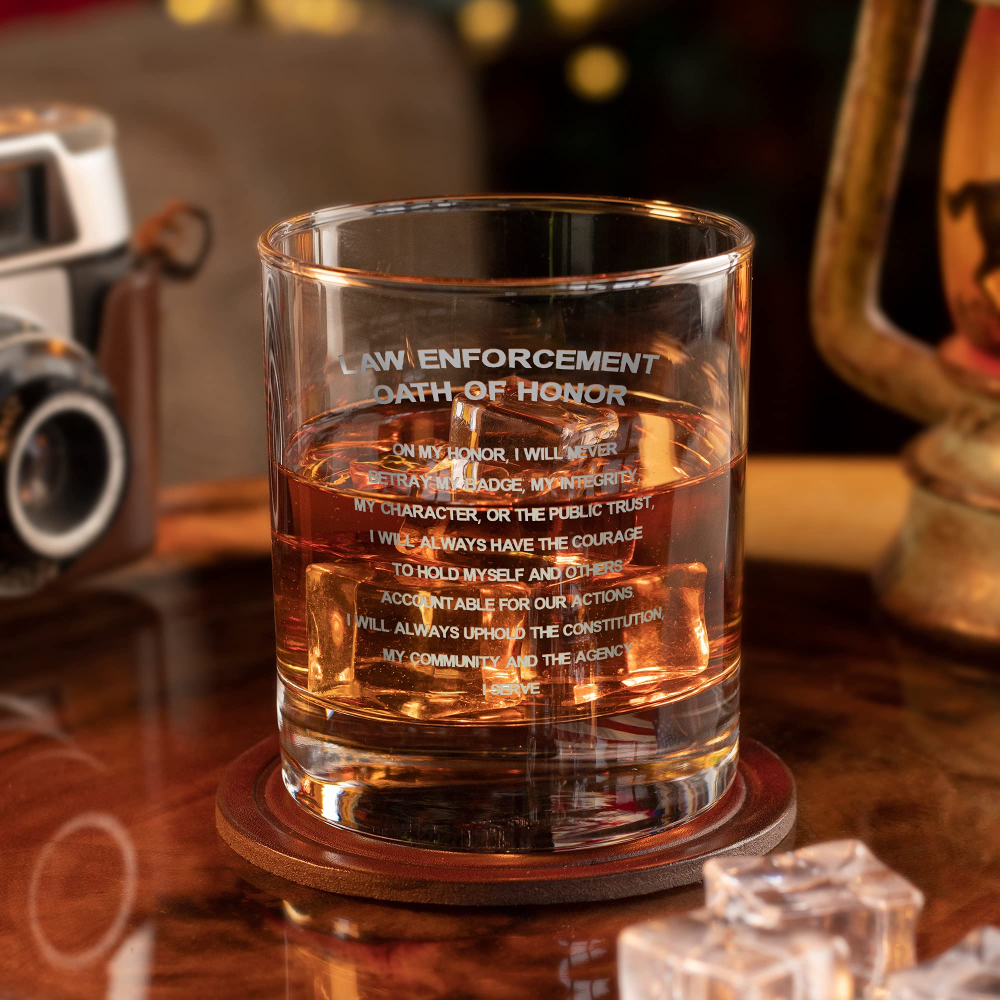 Police Officer Oath of Honor - Old Fashioned Whiskey Rocks Bourbon Glass - 10 oz capacity