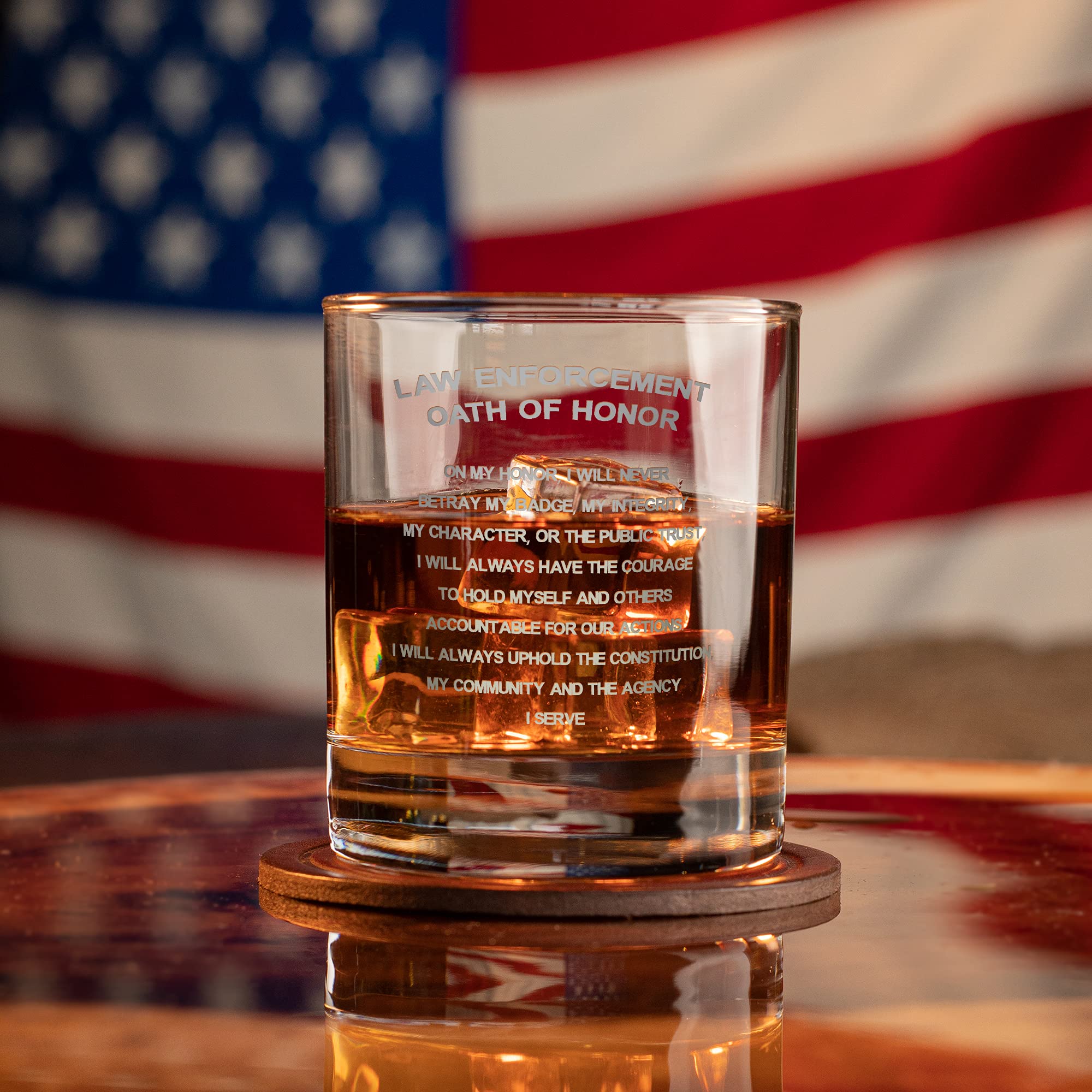 Police Officer Oath of Honor - Old Fashioned Whiskey Rocks Bourbon Glass - 10 oz capacity