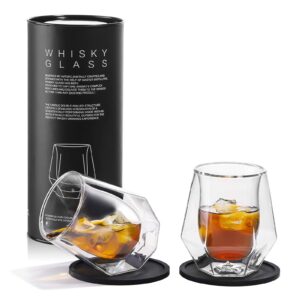 one to last whiskey glasses set of 2 - hand blown double walled glass, thick rocks glasses with premium gift box - perfect for scotch, bourbon and old fashioned cocktails. (6.7oz(200ml))