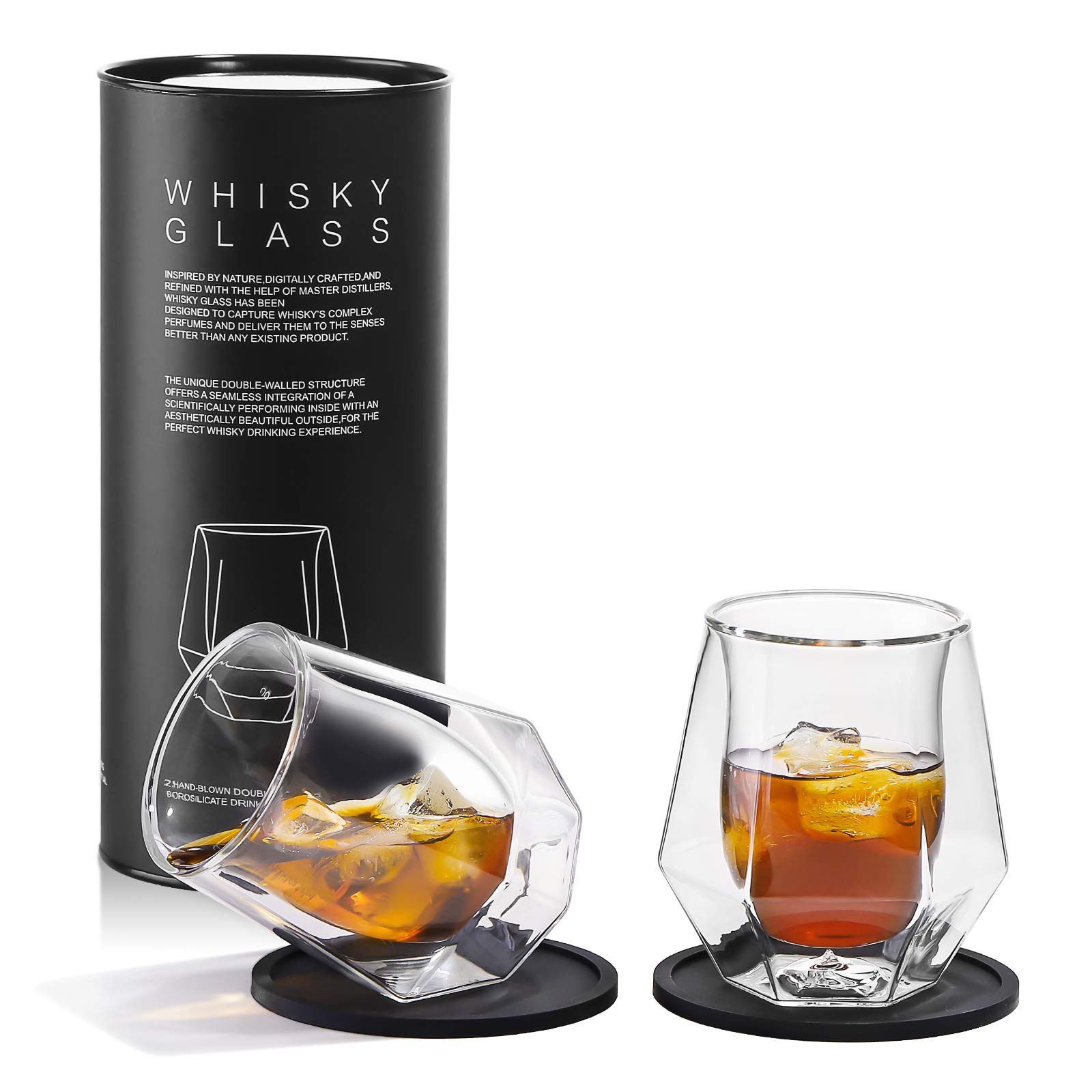 ONE TO LAST Whiskey Glasses Set of 2 - Hand Blown Double Walled Glass, Thick Rocks Glasses with Premium Gift Box - Perfect for Scotch, Bourbon and Old Fashioned Cocktails. (6.7oz(200ml))