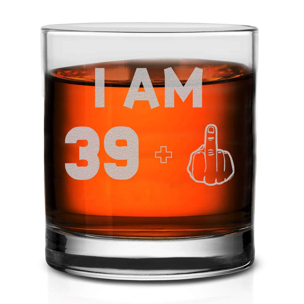 Veracco I am 39+1 Middle Finger Whiskey Glass FunnyGift For Someone Who Loves Drinking Bachelor Party Favors (Clear, Glass)