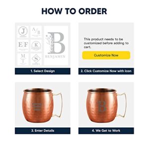 Personalized Custom Brown Mug Hammered Finish Moscow Mule with Brass Handle | Stamp Monogram Engraved Bar Style Cup, 18 oz | Set of 2