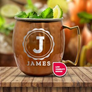 Personalized Custom Brown Mug Hammered Finish Moscow Mule with Brass Handle | Stamp Monogram Engraved Bar Style Cup, 18 oz | Set of 2