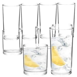 Youngever Set of 8 Plastic Drinking Tumblers, Old Fashion Plastic Glasses, Reusable Plastic Cups for Whiskey and Beer (12 ounce & 16 ounce)