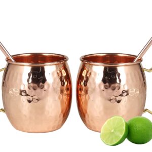 COPPER BAR COCKTAILS 29 Moscow Mule 100% Solid Pure Copper Mug/Cup (16-Ounce/Set of 2, Hammered)