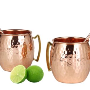 COPPER BAR COCKTAILS 29 Moscow Mule 100% Solid Pure Copper Mug/Cup (16-Ounce/Set of 2, Hammered)