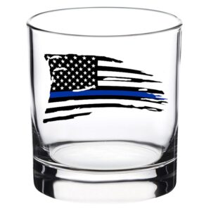 Rogue River Tactical Tattered Thin Blue Line Old Fashioned Whiskey Glass Drinking Cup Gift For Police Officer Law Enforcement