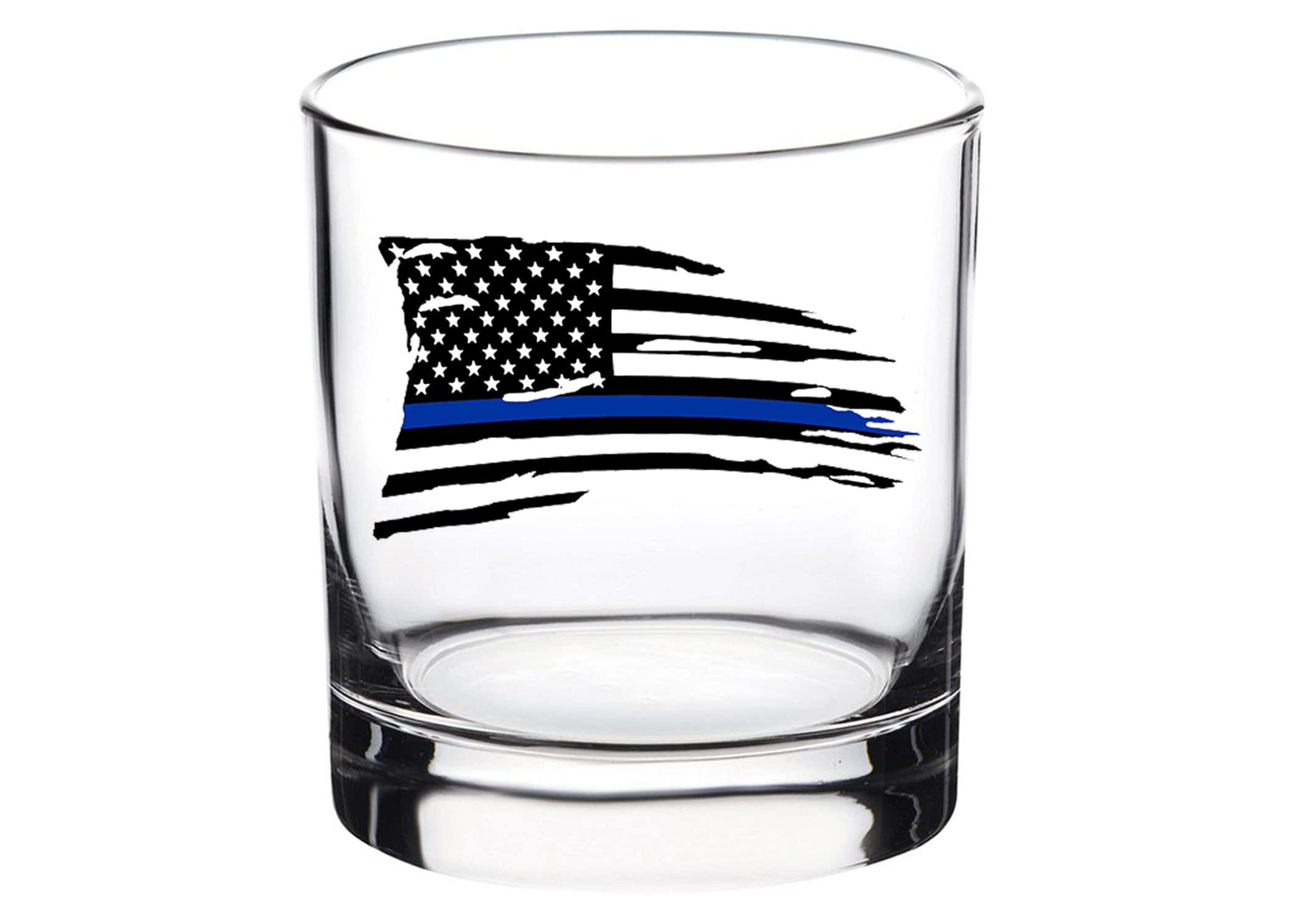 Rogue River Tactical Tattered Thin Blue Line Old Fashioned Whiskey Glass Drinking Cup Gift For Police Officer Law Enforcement