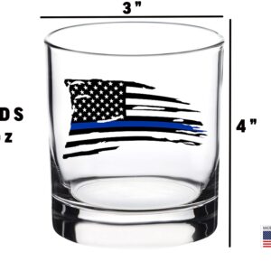 Rogue River Tactical Tattered Thin Blue Line Old Fashioned Whiskey Glass Drinking Cup Gift For Police Officer Law Enforcement