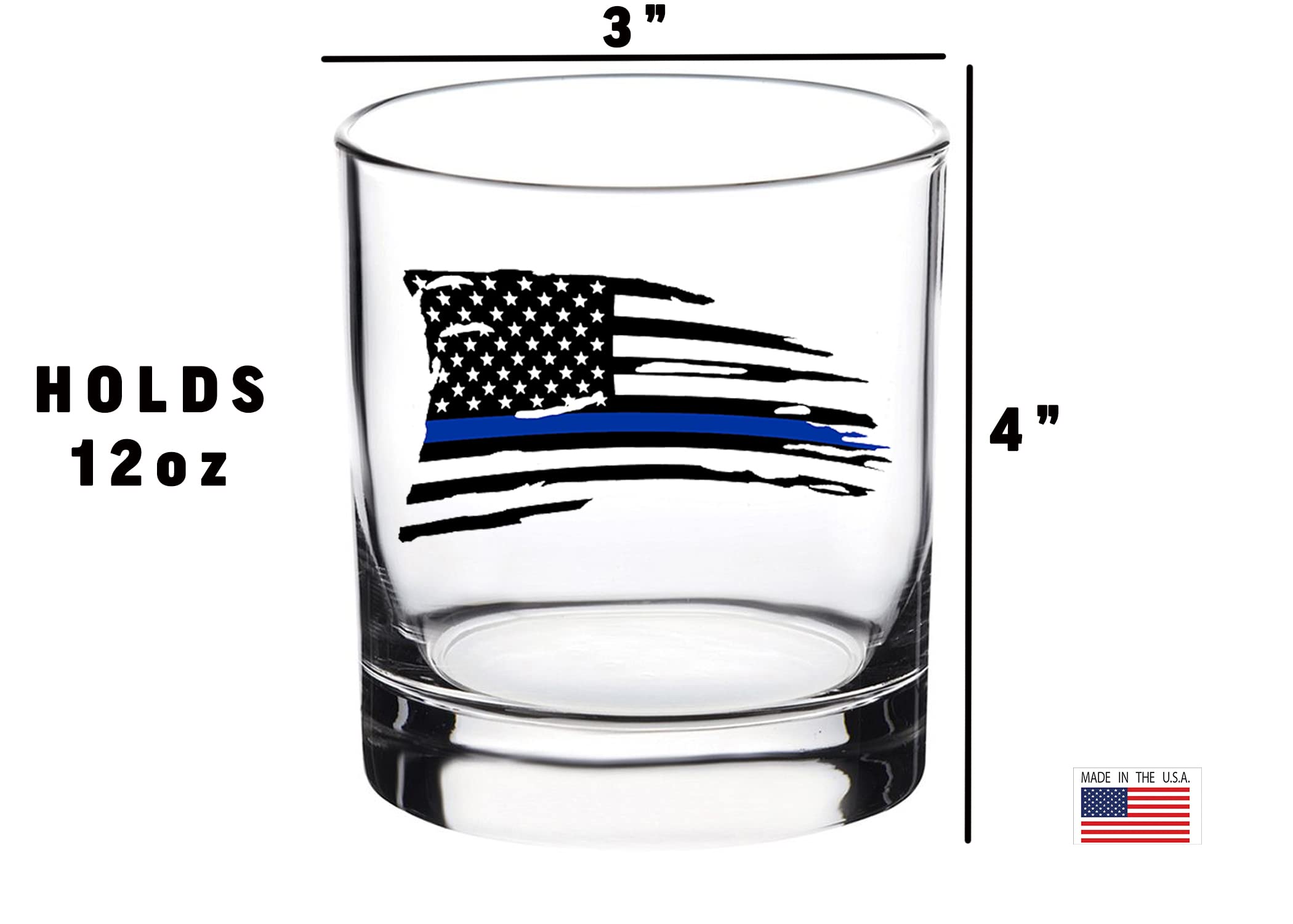 Rogue River Tactical Tattered Thin Blue Line Old Fashioned Whiskey Glass Drinking Cup Gift For Police Officer Law Enforcement